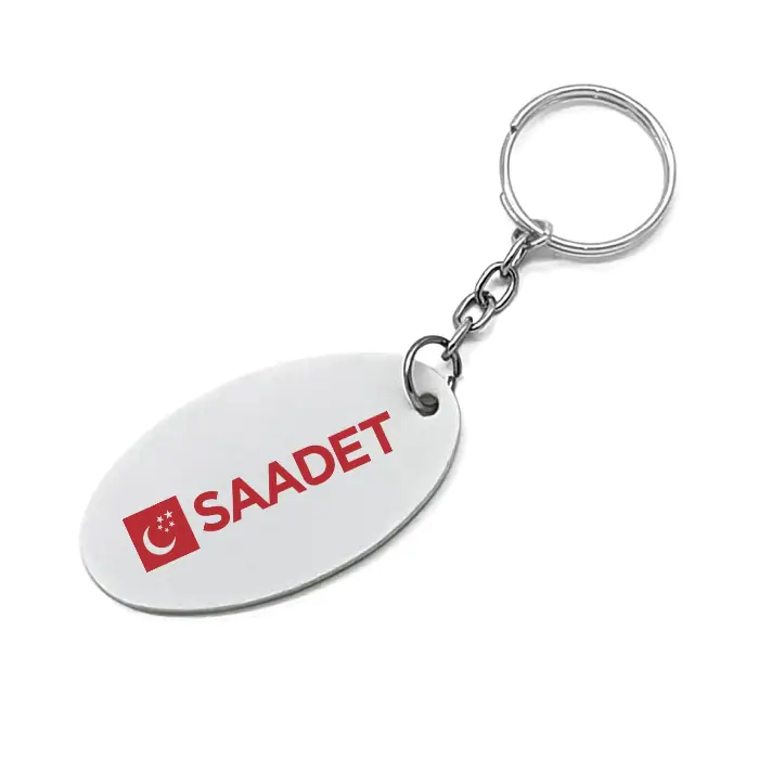 Saadet Partisi Logo Baskılı Deri Anahtarlık - Yuvarlak